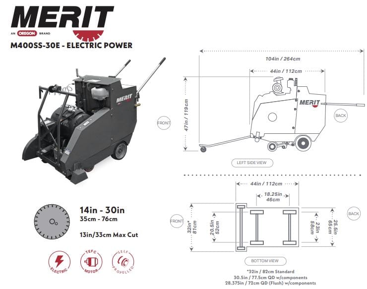 M400SS 30HP Electric Rear Pivot 4-Speed Merit Walk Behind Saw – Ace Cutting