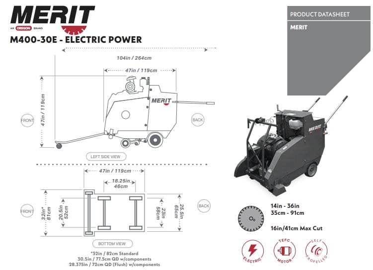 M400 30HP Electric Rear Pivot 4-Speed Merit Walk Behind Saw – Ace Cutting